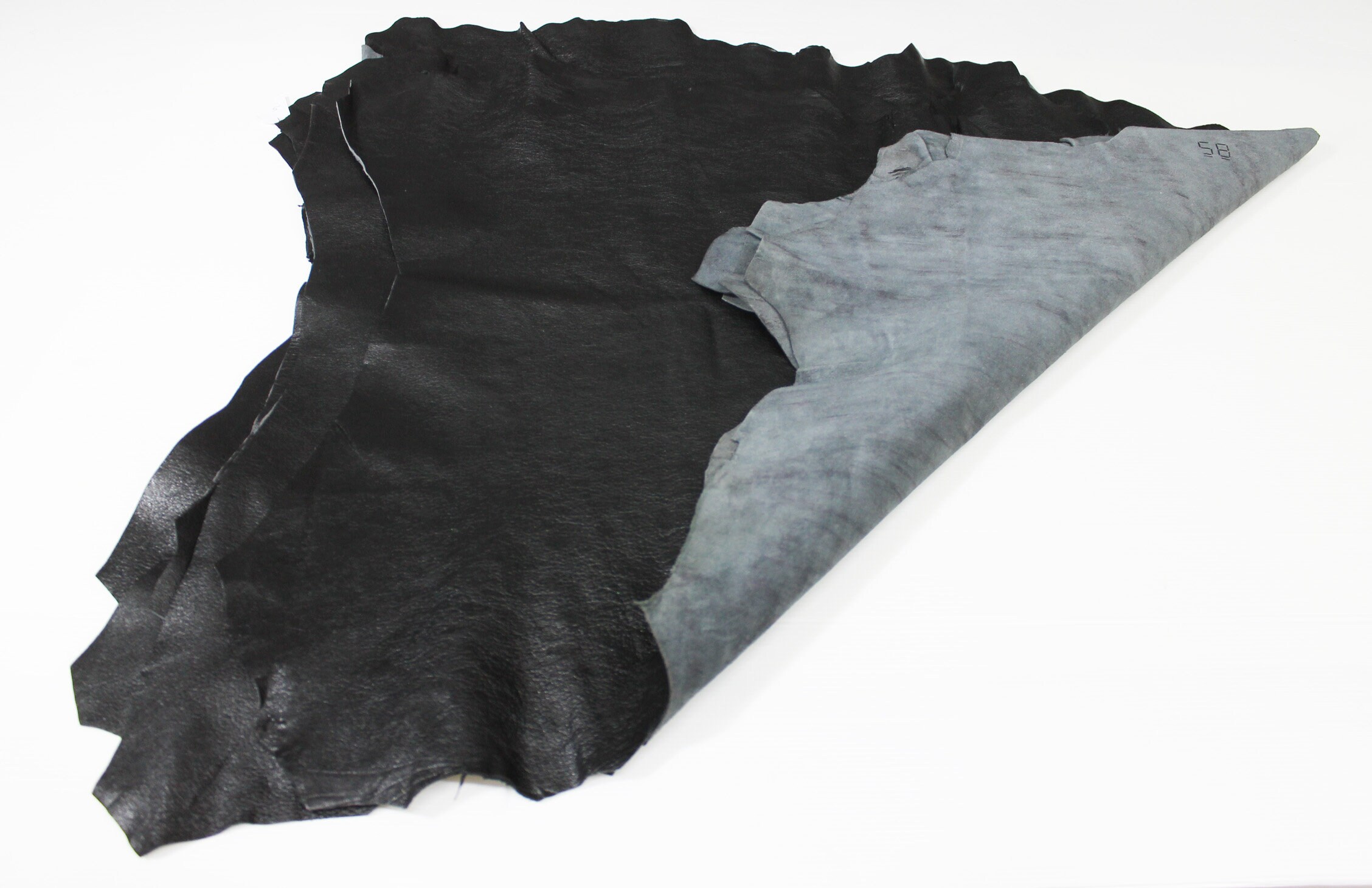 BLACK rough grainy Italian Goatskin Goat leather 5 skins hides total ...