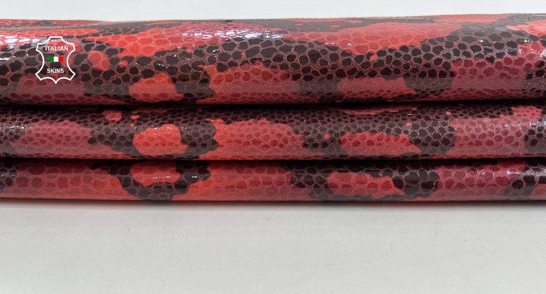 BLACK PYTHON Print on SALMON Shiny Distressed Thick Italian Lambskin ...