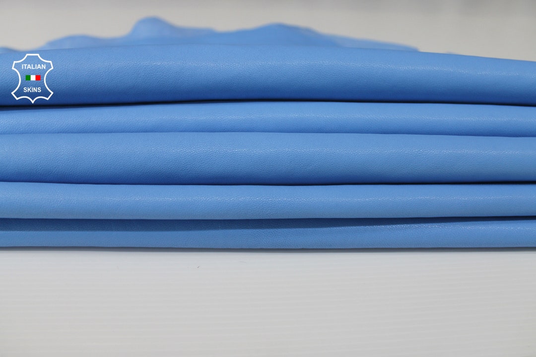 WASHED AZURE BLUE Vegetable Tan Italian Genuine Lambskin Lamb Sheep ...