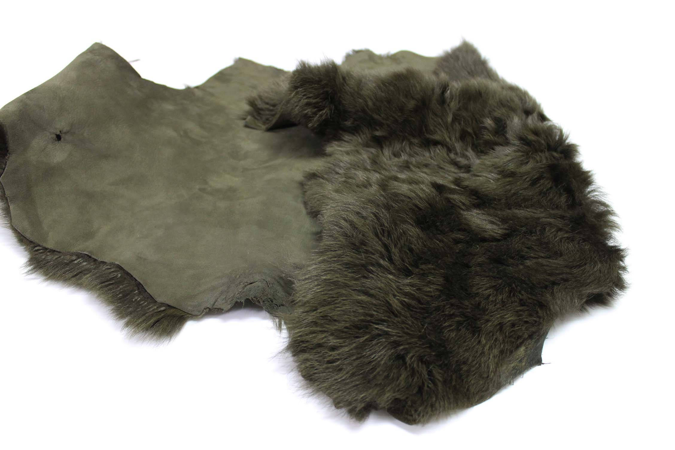 OLIVE GREEN sheepskin hair on shearling fur sheep Italian leather skin ...