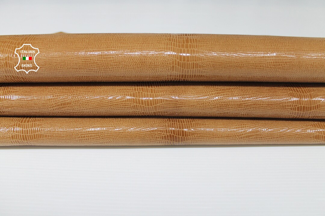 TAN TEJUS REPTILE Texture Print Textured on Shiny Sand Italian Goatskin ...