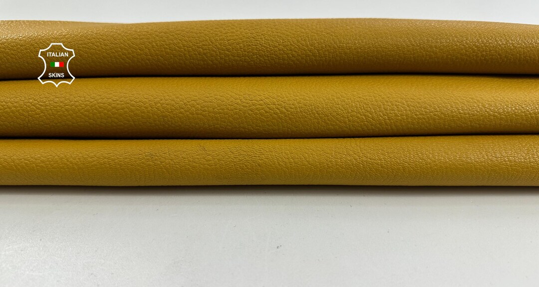 OCHRE YELLOW GRAINY Rough Thick Italian Goatskin Goat Leather Hide ...