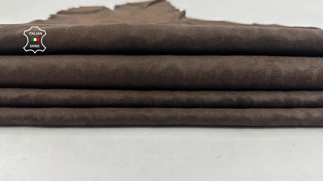 BROWN MICRO LINES Engraved Print Vintage Look Soft Italian Lambskin ...