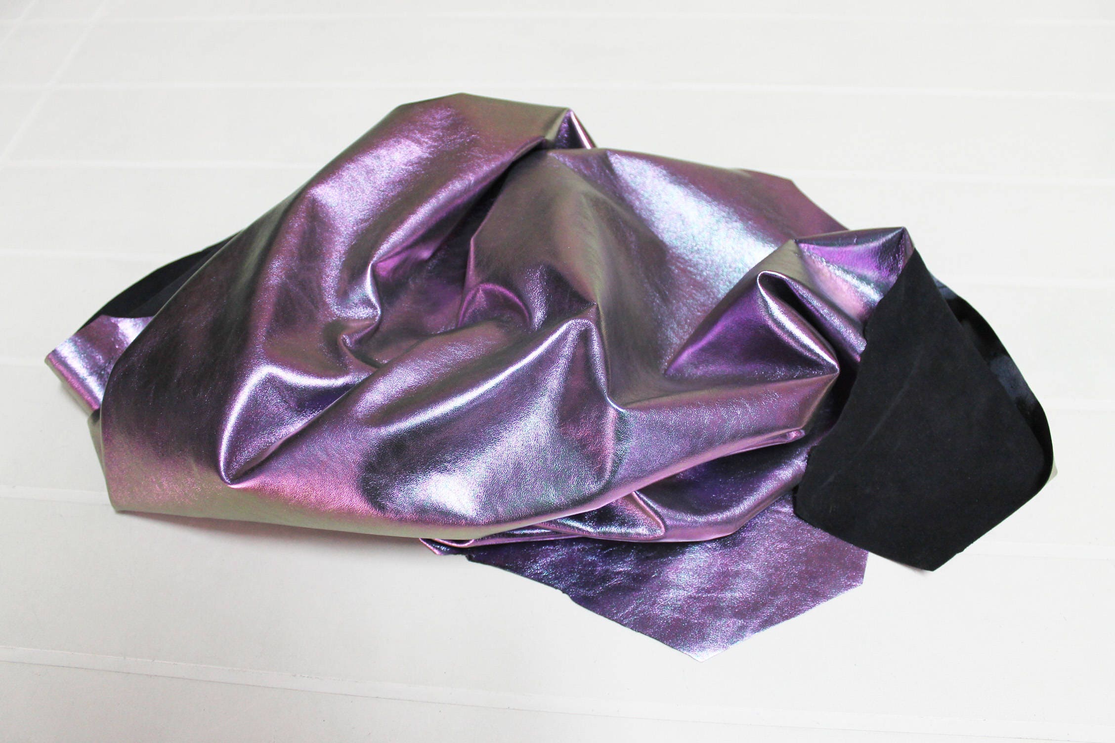 Italian Lambskin leather hide skin hides skins PURPLE HOLOGRAPHIC ...
