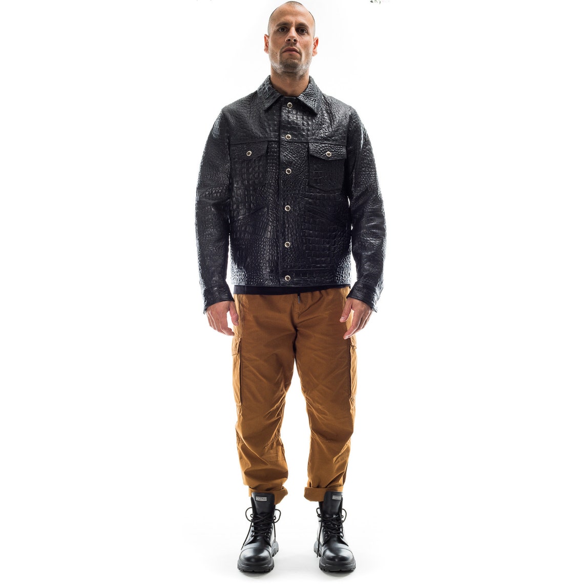 Italian Handmade Men Leather Jacket Black Lambskin Embossed - Etsy