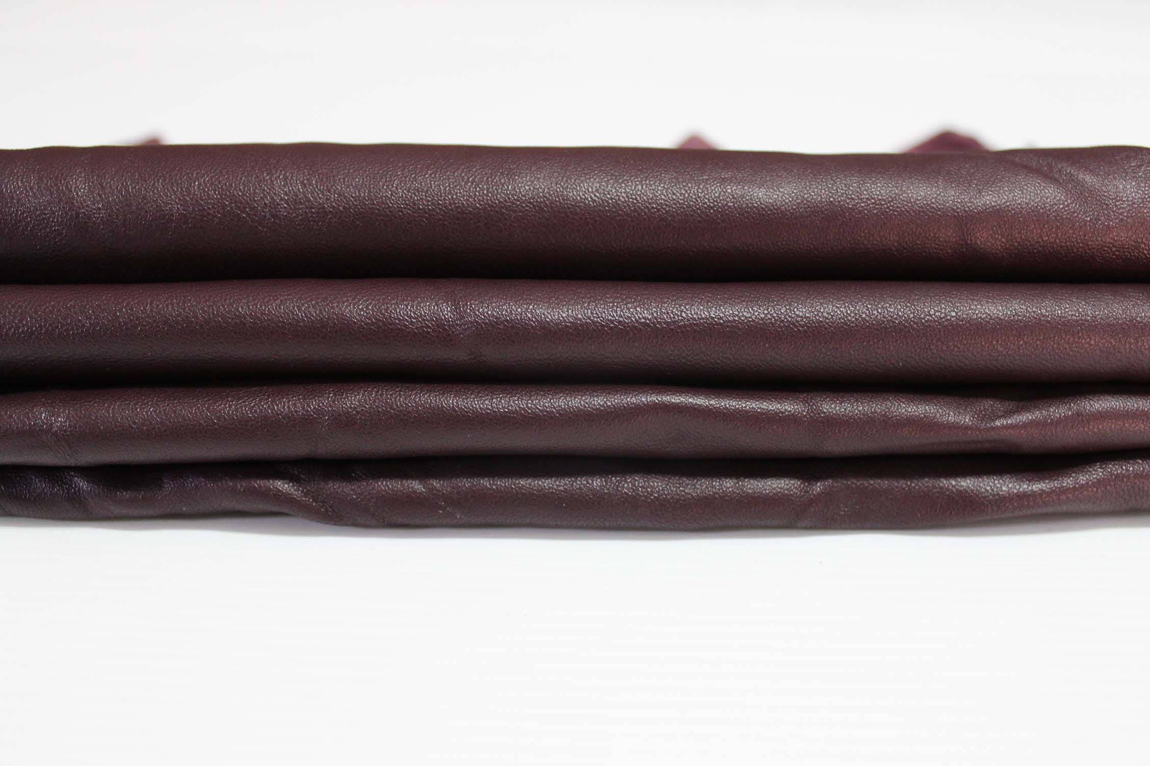 WRINKLE PLUM soft Italian genuine lambskin lamb sheep leather skin ...
