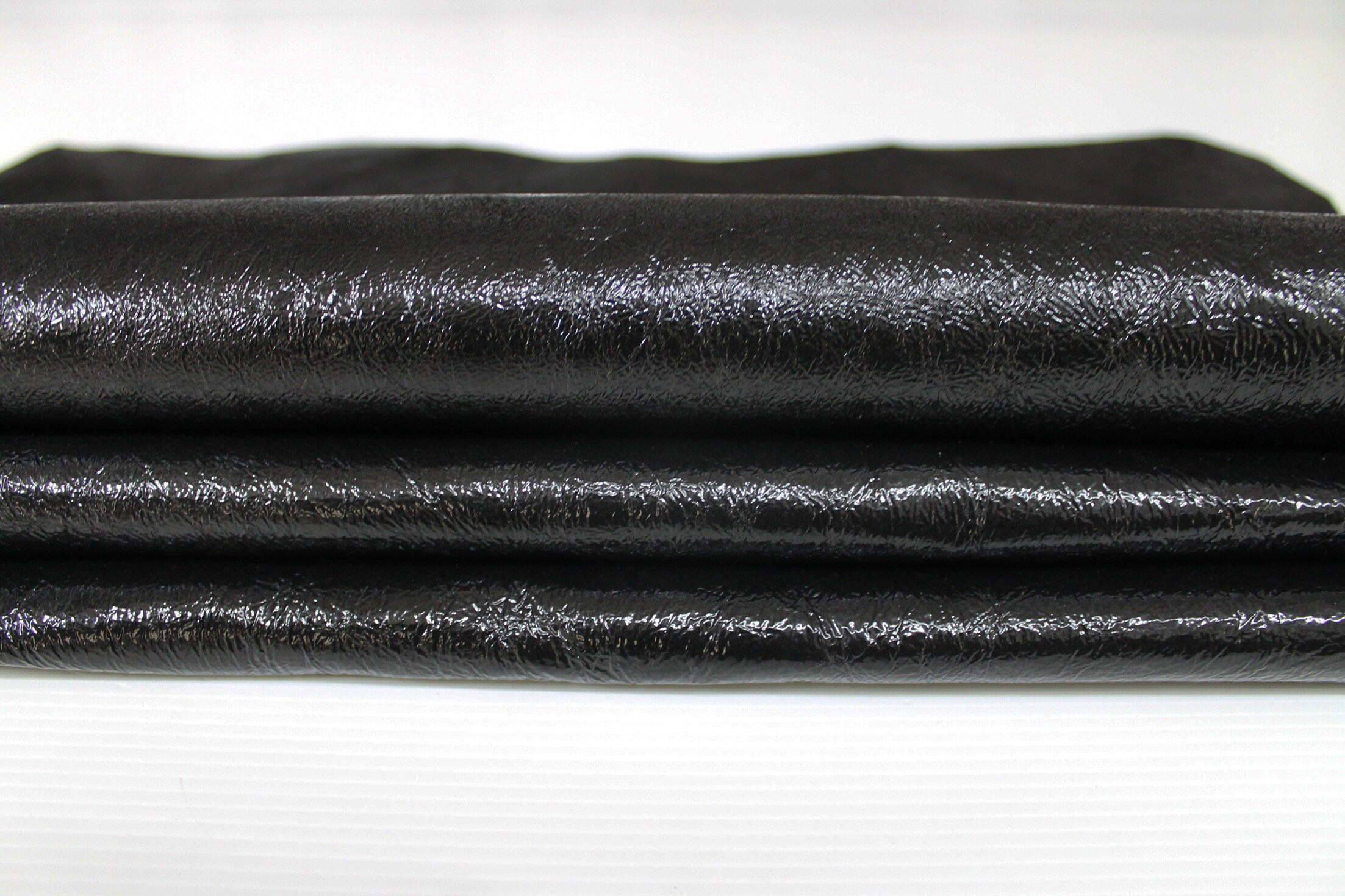 CRINKLE PATENT BLACK shiny Italian Goatskin Goat leather material for ...