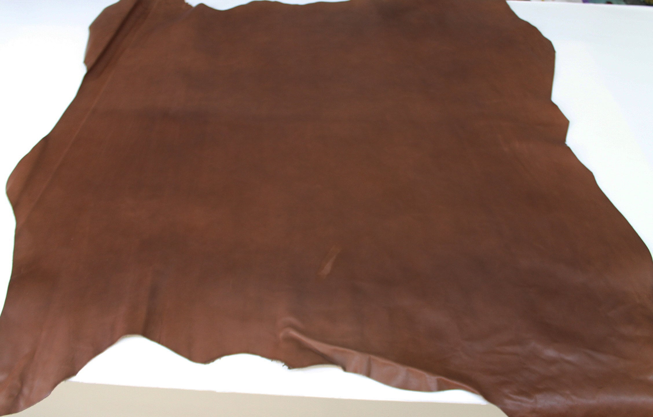 NATURAL BROWN antiqued smooth Italian Calfskin Calf cow cowhide leather ...