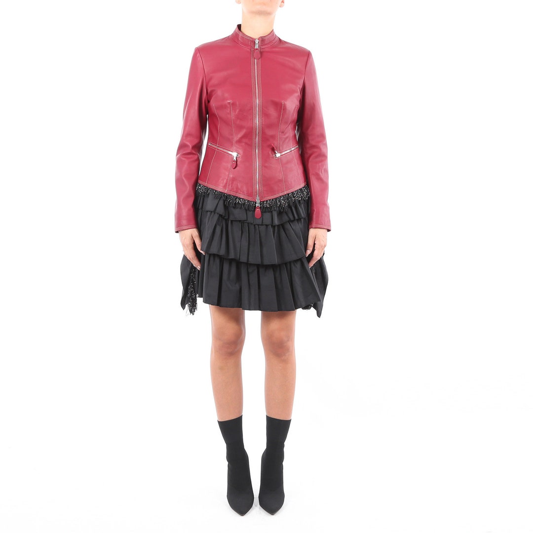 Italian Handmade Women Soft Genuine Lambskin Leather Jacket Color Red ...