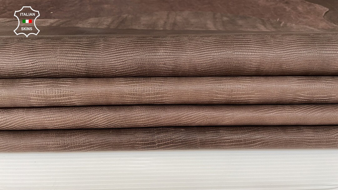 BROWN TEJUS LIZARD reptile Embossed textured on antiqued vegetable tan ...