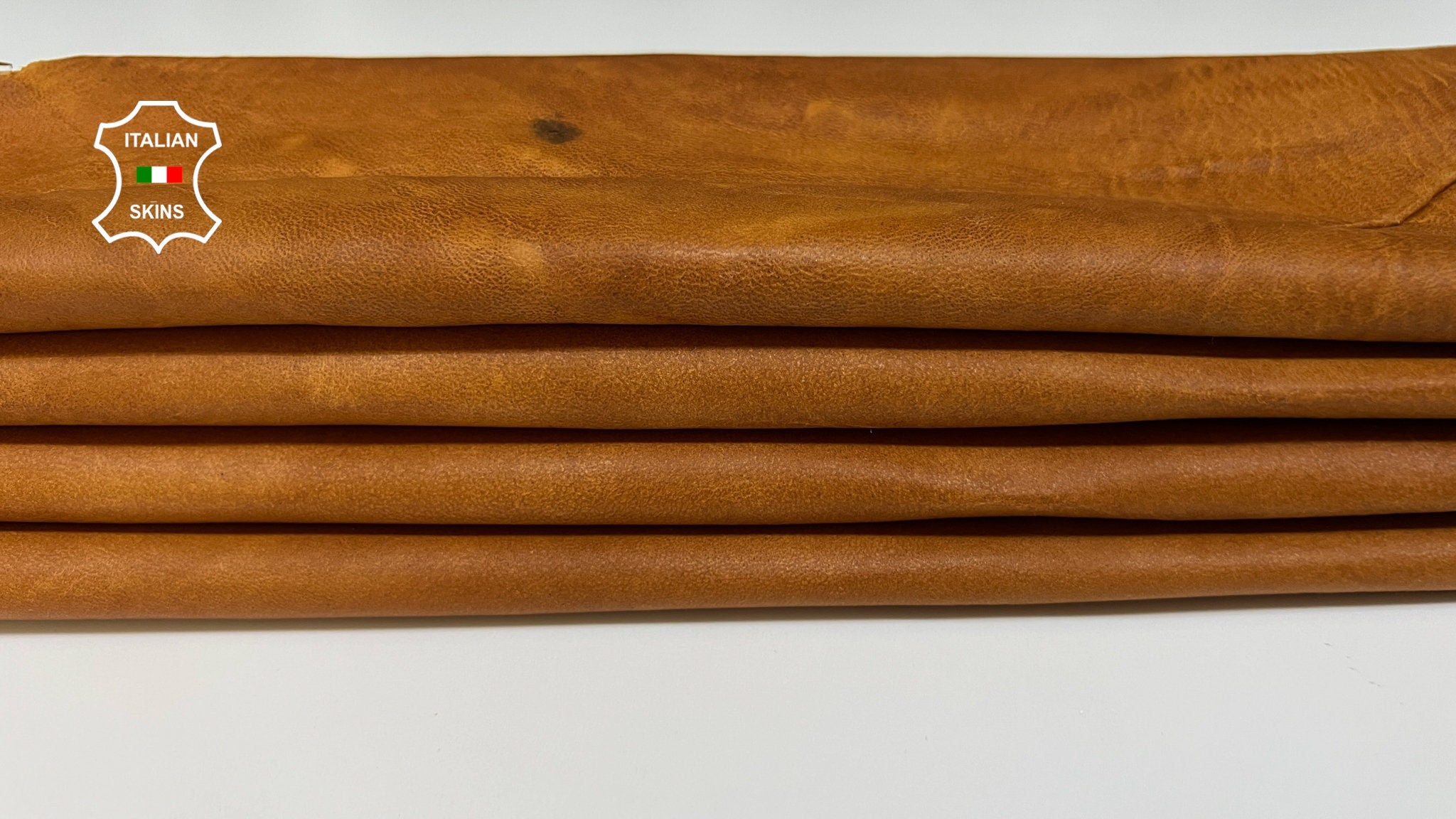 COGNAC BROWN VINTAGE Look Soft Italian Lambskin Lamb Sheep leather hide ...