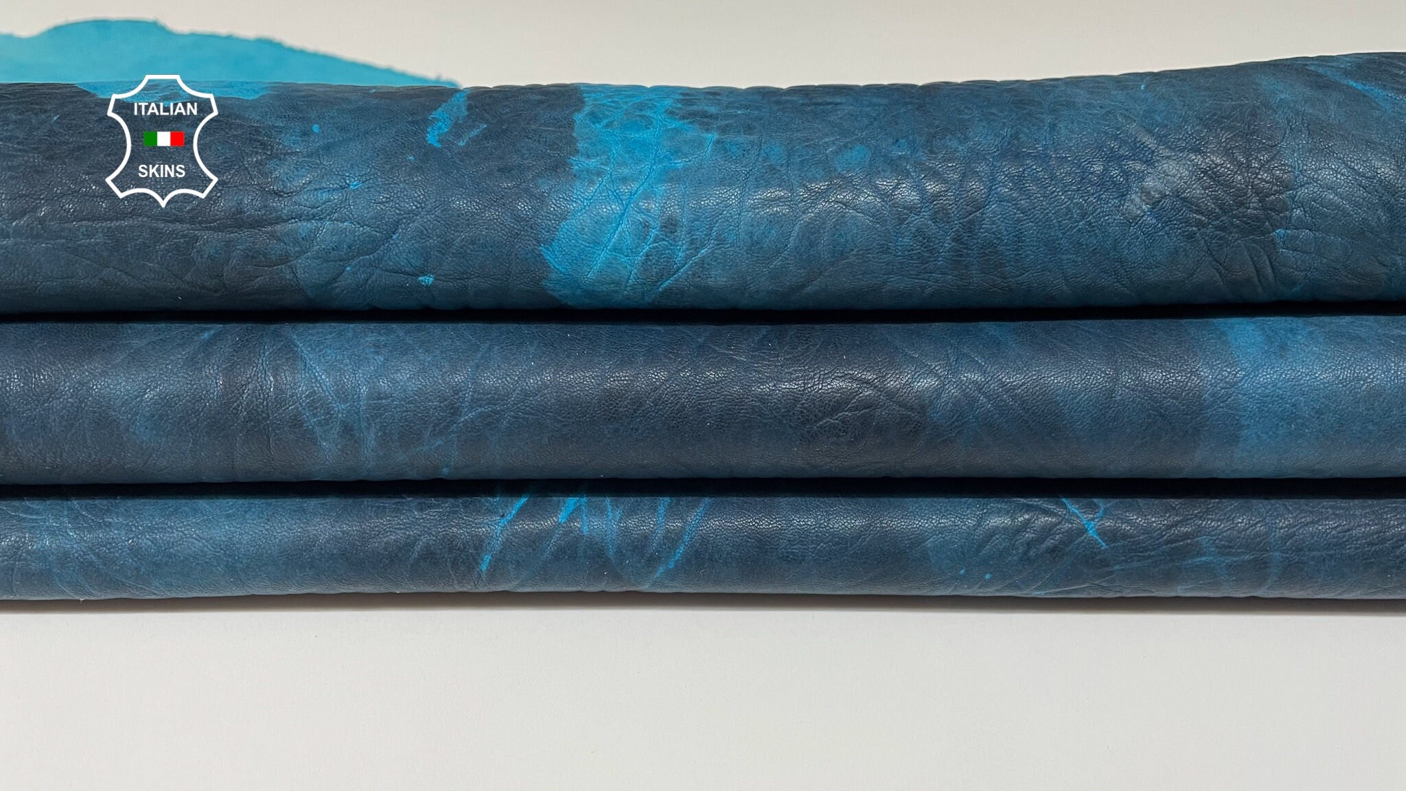 BLUE DISTRESSED BUBBLY Grainy Thick soft Italian Lambskin Lamb Sheep ...
