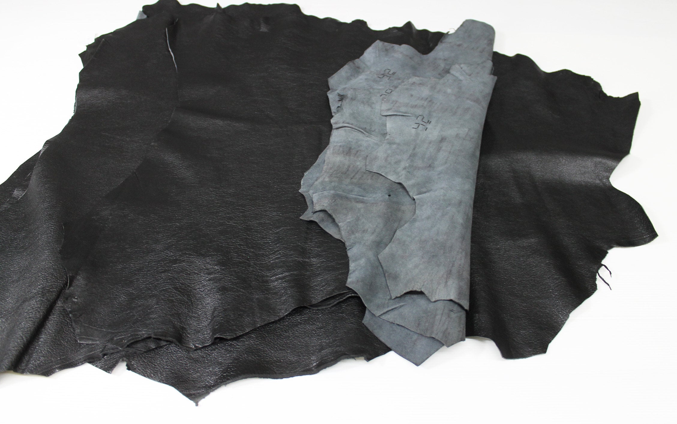 BLACK rough grainy Italian Goatskin Goat leather 5 skins hides total ...