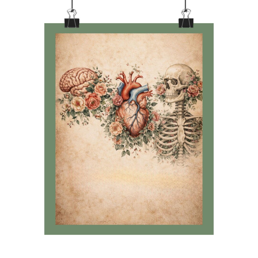 Anatomical Heart Brain Skeleton Poster | Matte Vertical Poster, Vintage ...