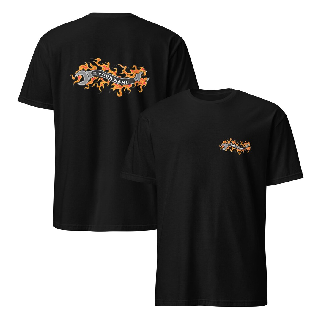 Custom Mechanic Shirt • Bent Wrench & Flames Tee • Personalized ...