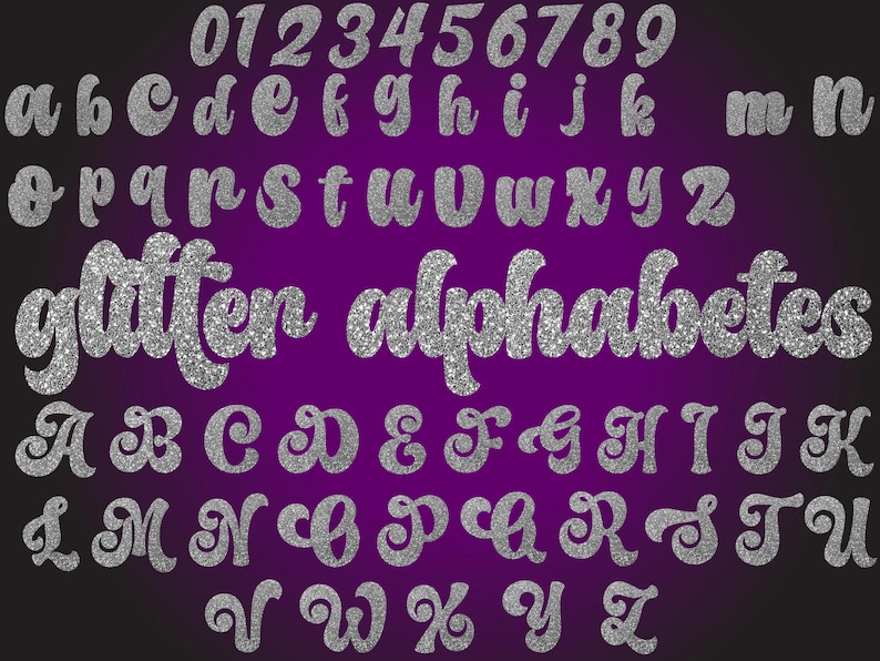 Silver Glitter Alphabet Clipart – Sparkle Letters, Numbers (digital ...