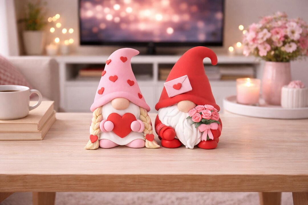 Valentine Gnomes STL | 3D Print Couple With Hearts & Roses (digital ...