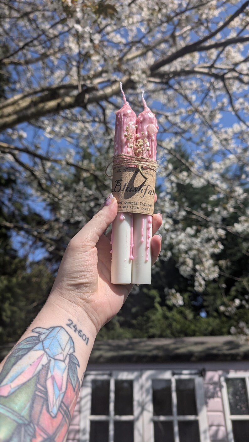 Blushfall Rose Quartz Crystal Ritual Candles | Love, Healing ...
