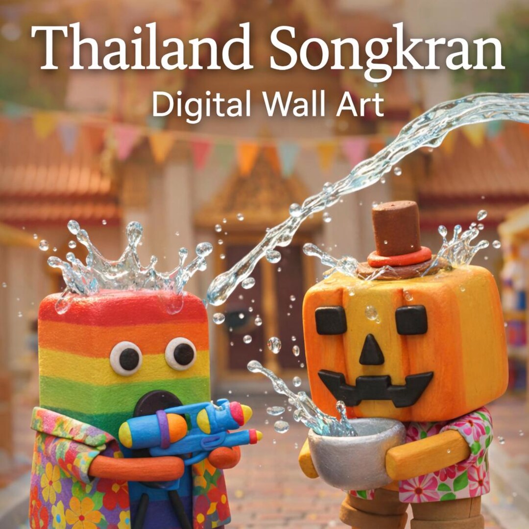 Songkran Festival Wall Art – Thailand Water Festival Printable | 3D ...