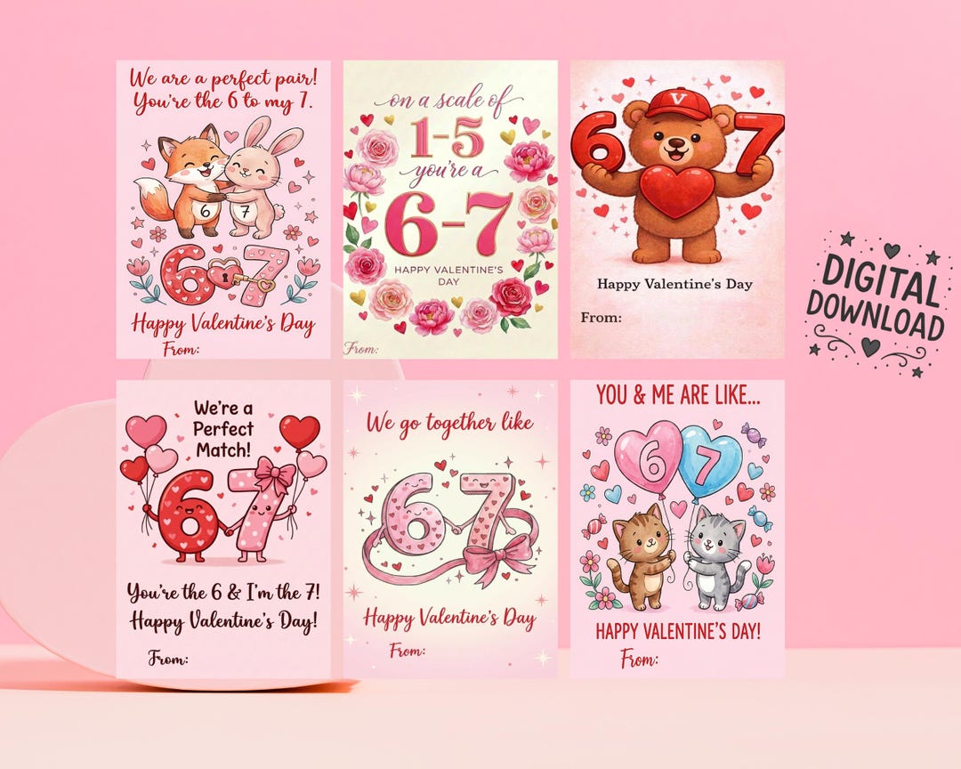 Classroom Valentine Card Bundle for Kids – Six Seven Meme Printable ...