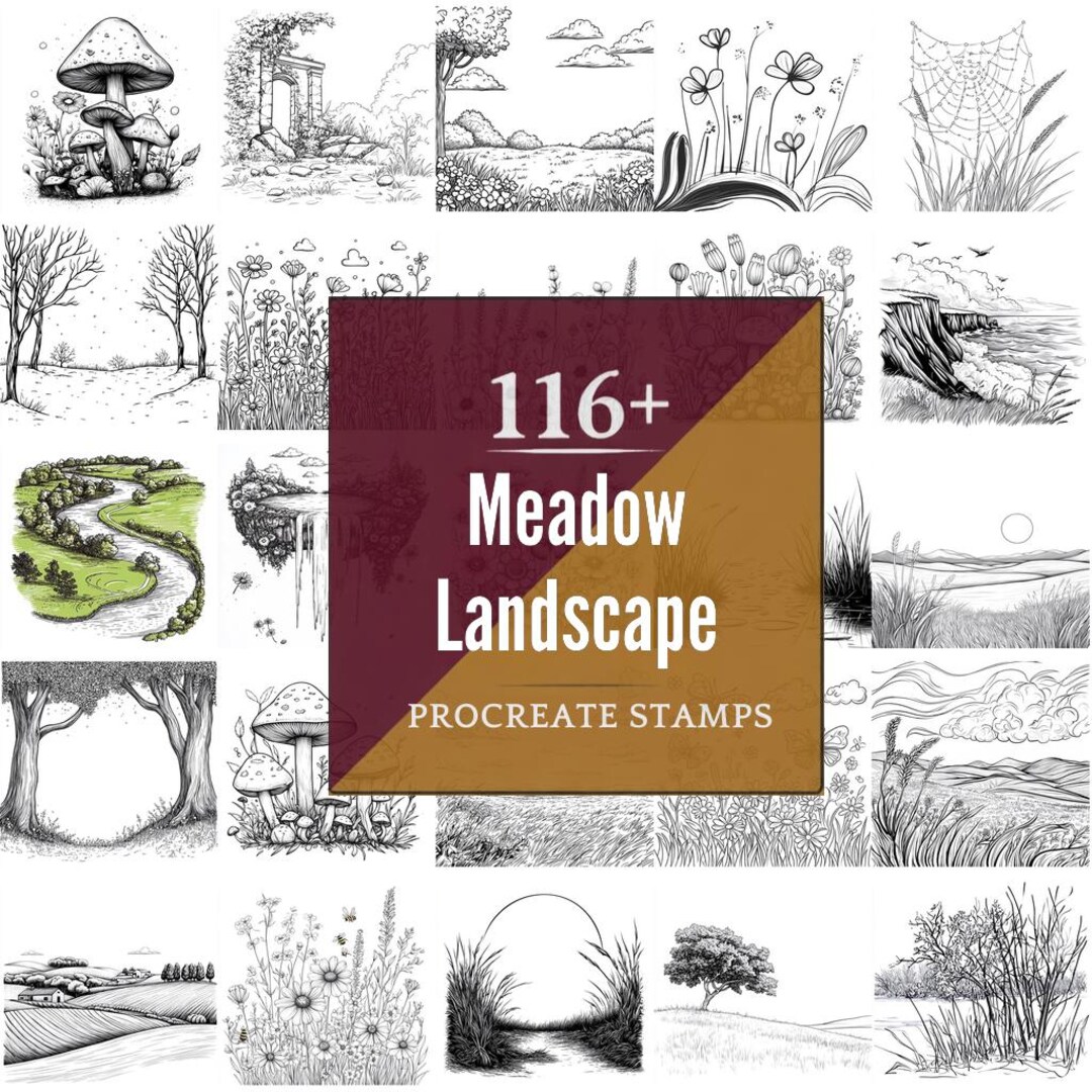 Meadow Landscape Procreate Brushes & PNG Bundle | 116+ Designs (digital ...