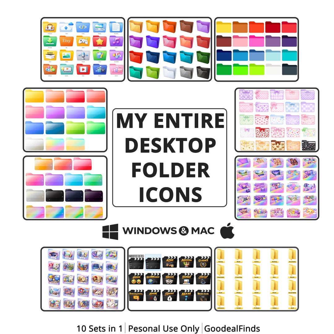 All-in-one Desktop Folder Icons Bundle for Windows & Mac | Girly ...