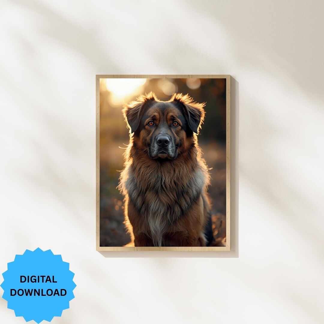 Golden Hour Dog Portrait - Photorealistic Canine Wall Art, Cinematic ...