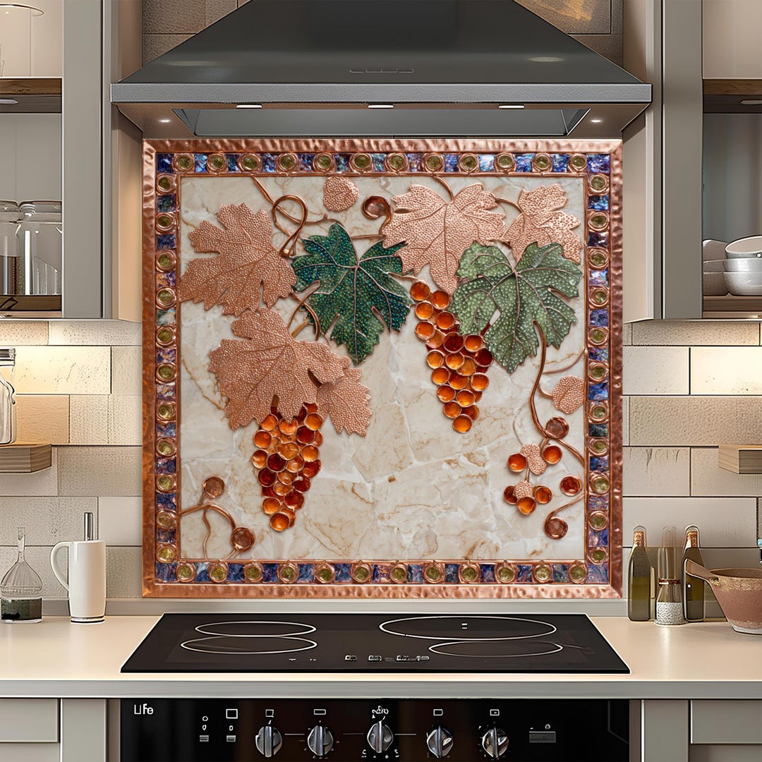 Copper Look Grape Glass Backsplash, Tempered Glass Backsplash for ...