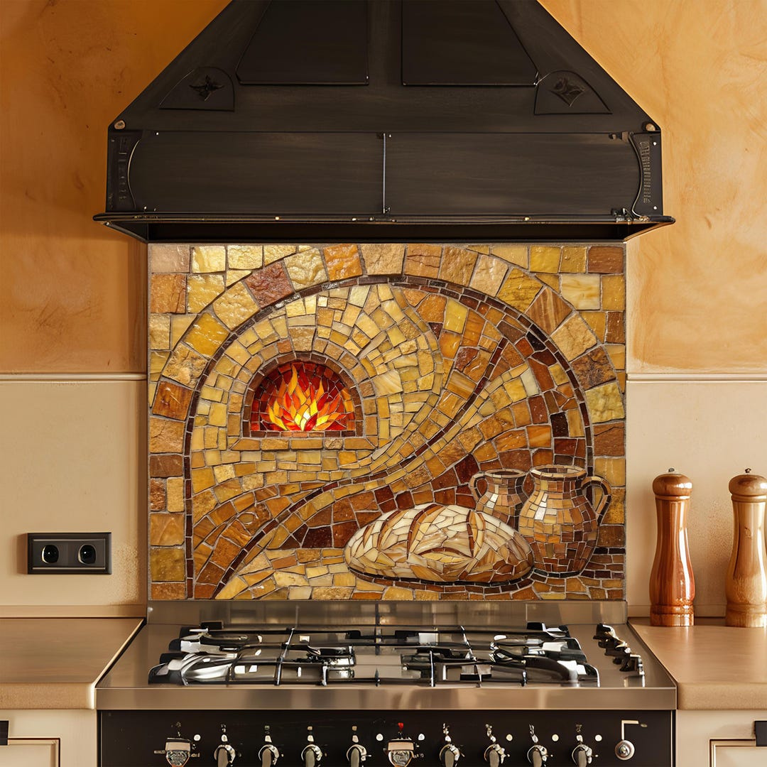 Rustic Oven Glass Backsplash, Tempered Glass Backsplash for Kitchen ...