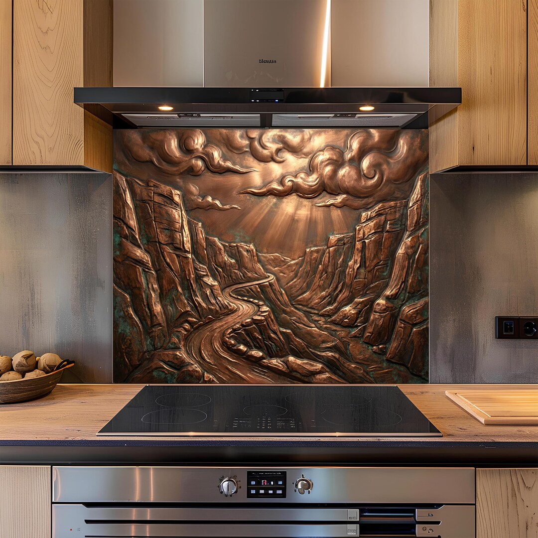 Canyon Path Relief Glass Backsplash, Tempered Glass Backsplash for ...