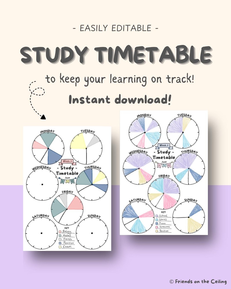 Study Timetable Template | Printable Student Planner | Canva Editable ...