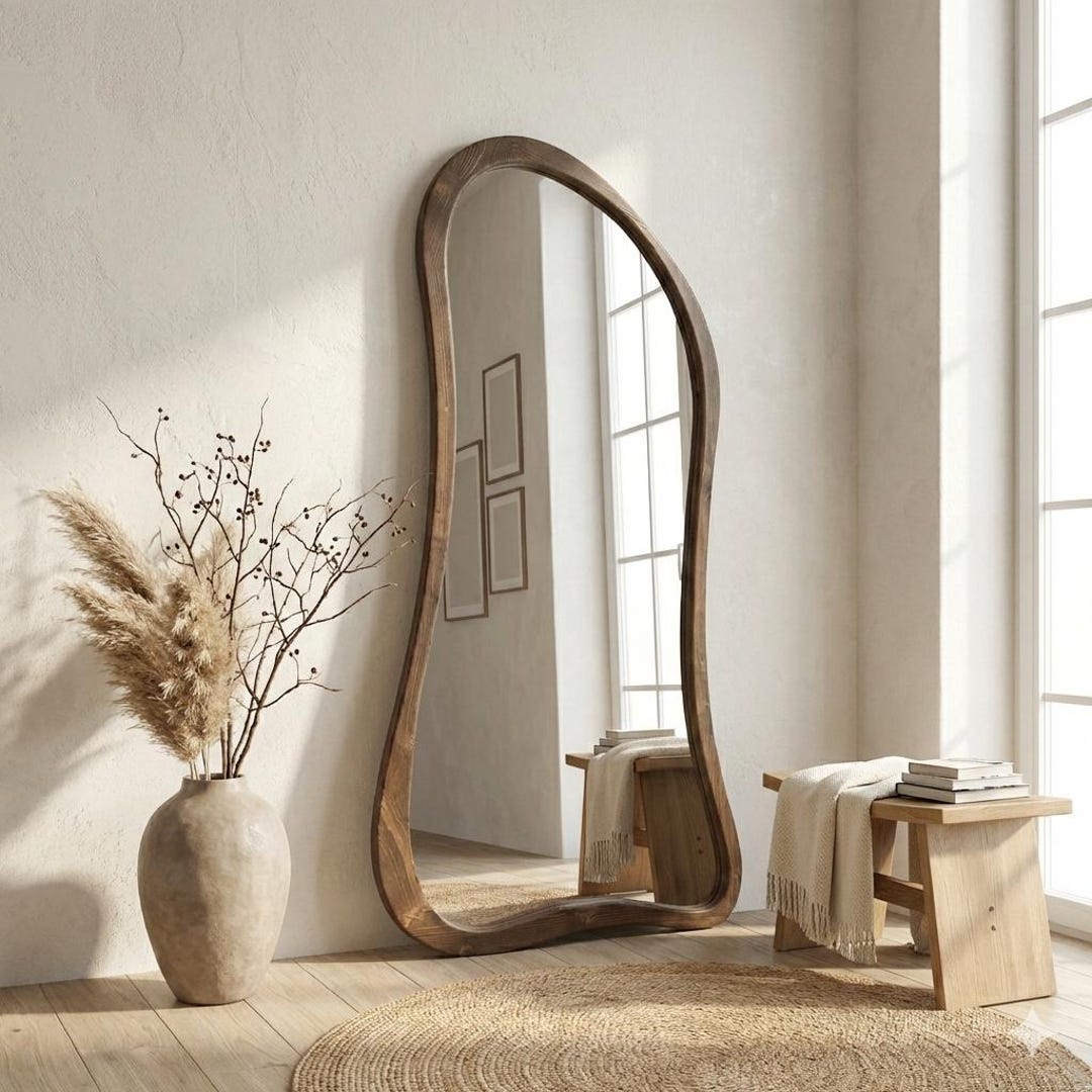 Handmade Mirror - Asymmetric Wood Full Length Walnut Mirror - Etsy