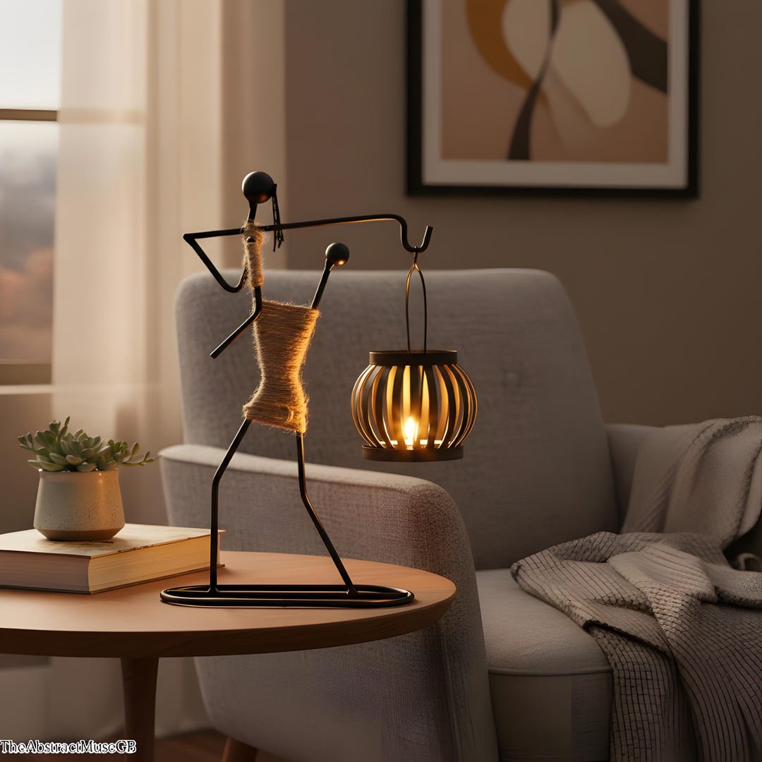 Modern Wire Figure Lamp | Minimalist Table Lantern Sculpture | Cozy ...