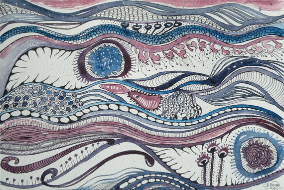 Items similar to Between lines- Original watercolour and ink painting ...