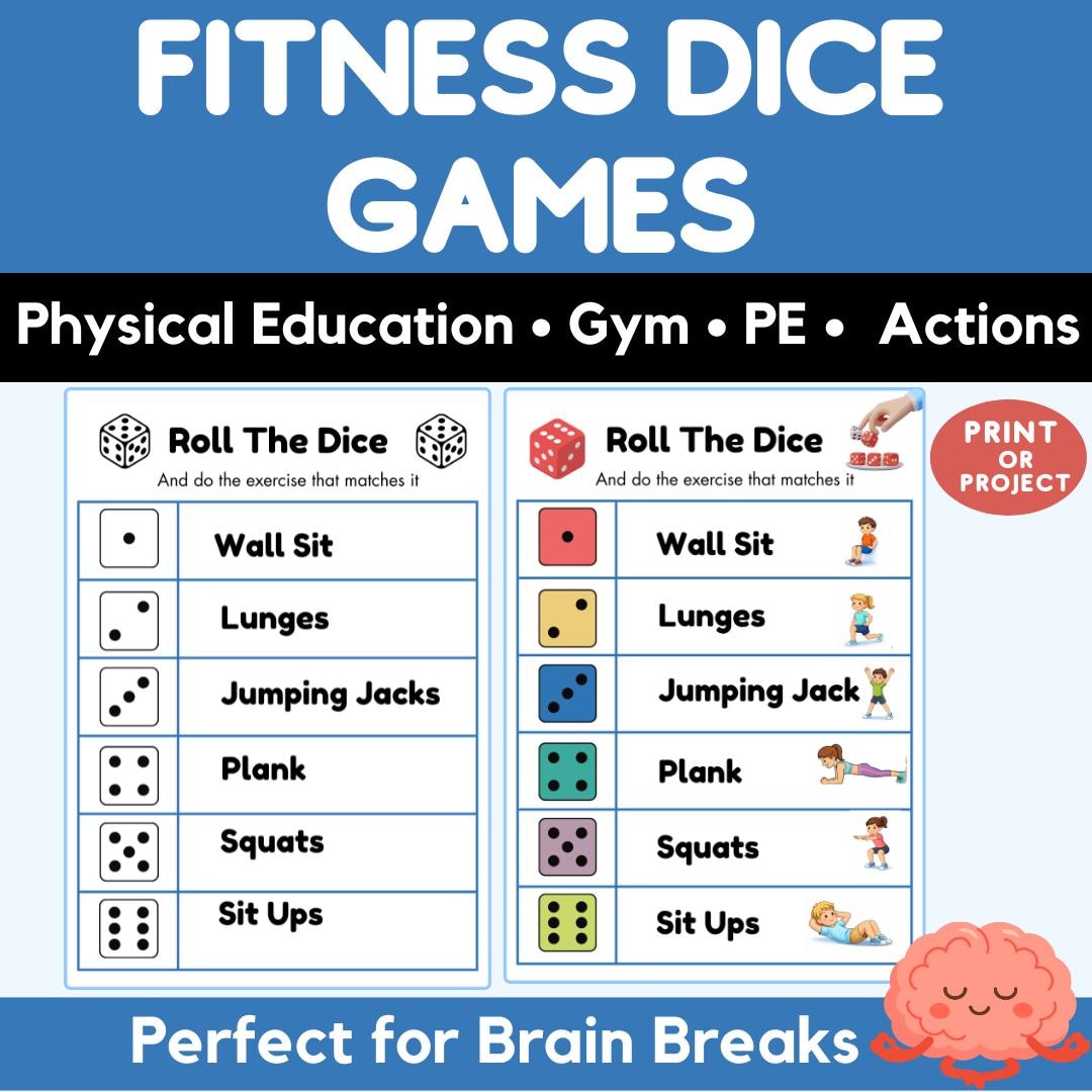 Roll the Dice Exercise Fitness Game - Physical Education - PE - Brain ...