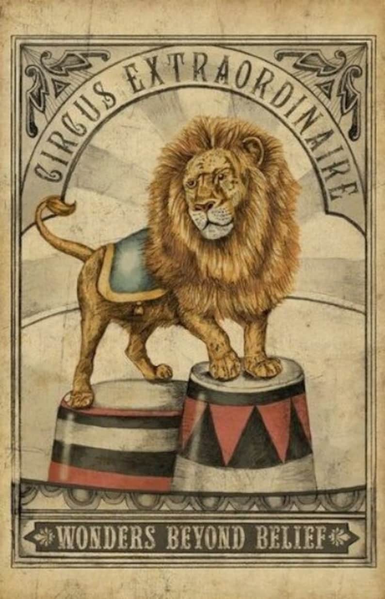 Vintage Lion Circus Tags, Clown Stickers, Animal Circus Stickers ...