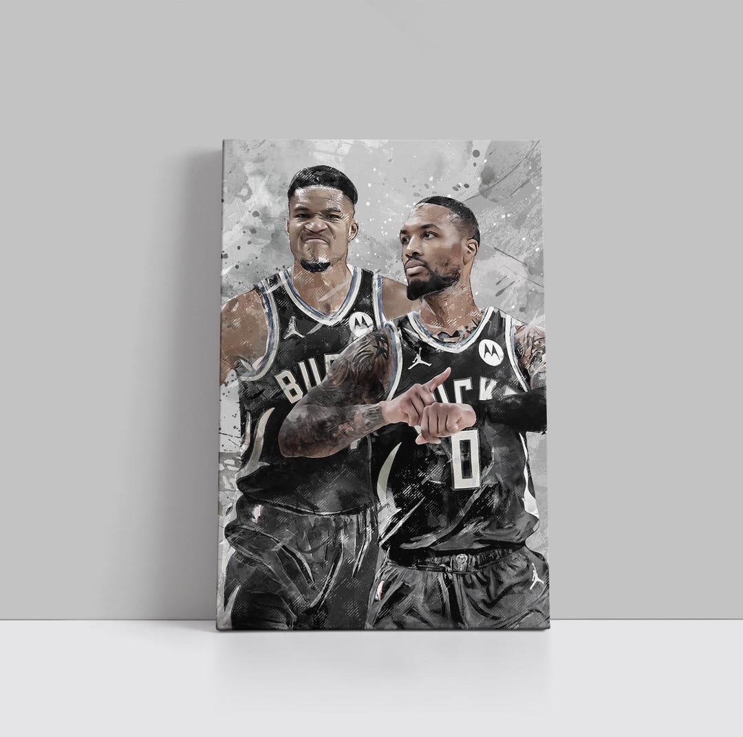Lillard Antetokounmpo Poster Milwaukee Bucks Canvas Basketball Wall Art ...
