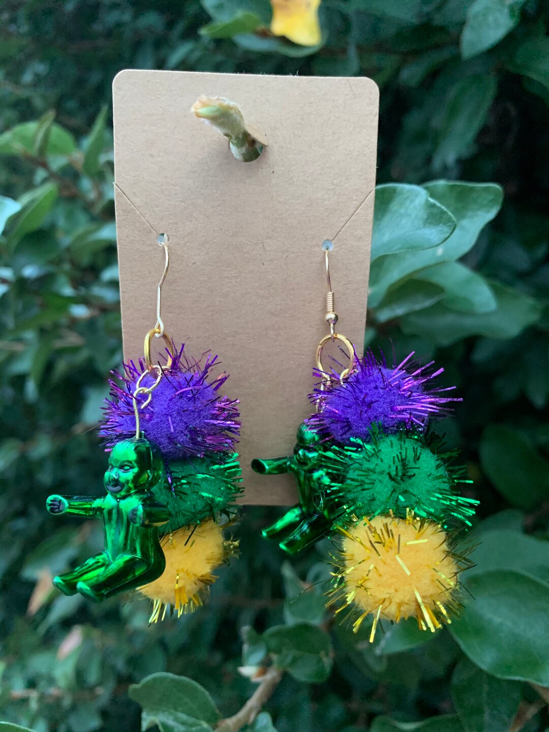 Mardi Gras Pom Pom Earrings - Etsy