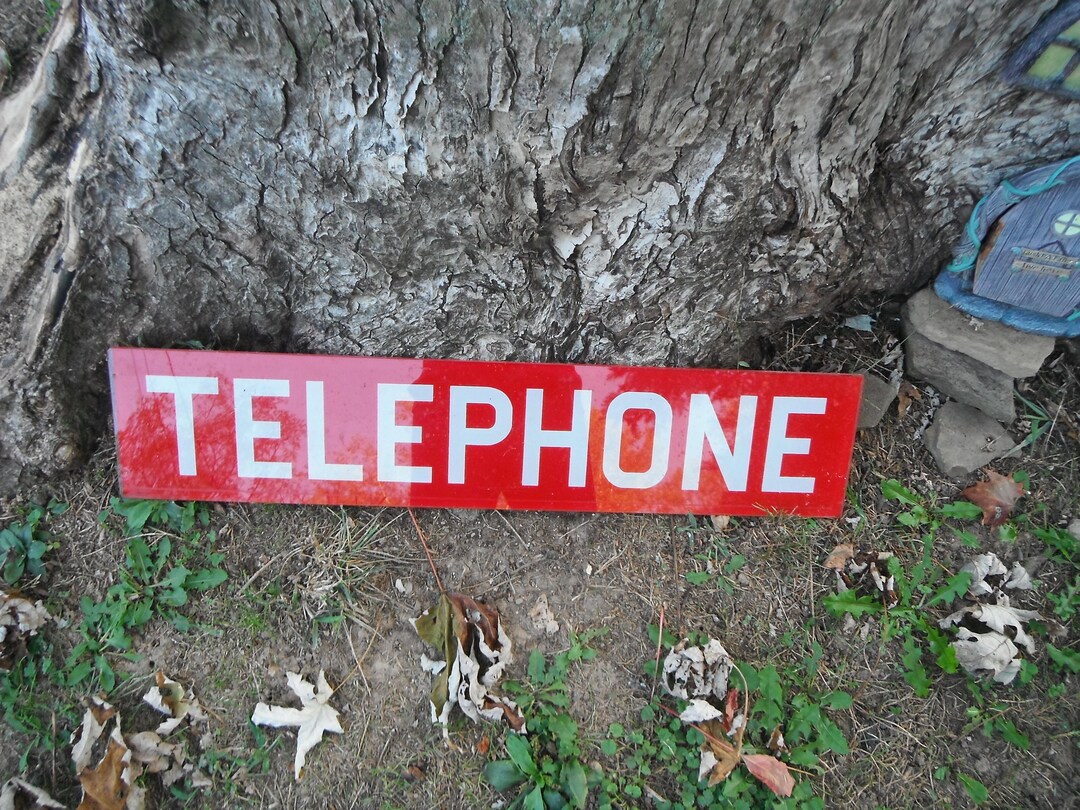 Vintage Red Glass Telephone Booth Sign - Etsy