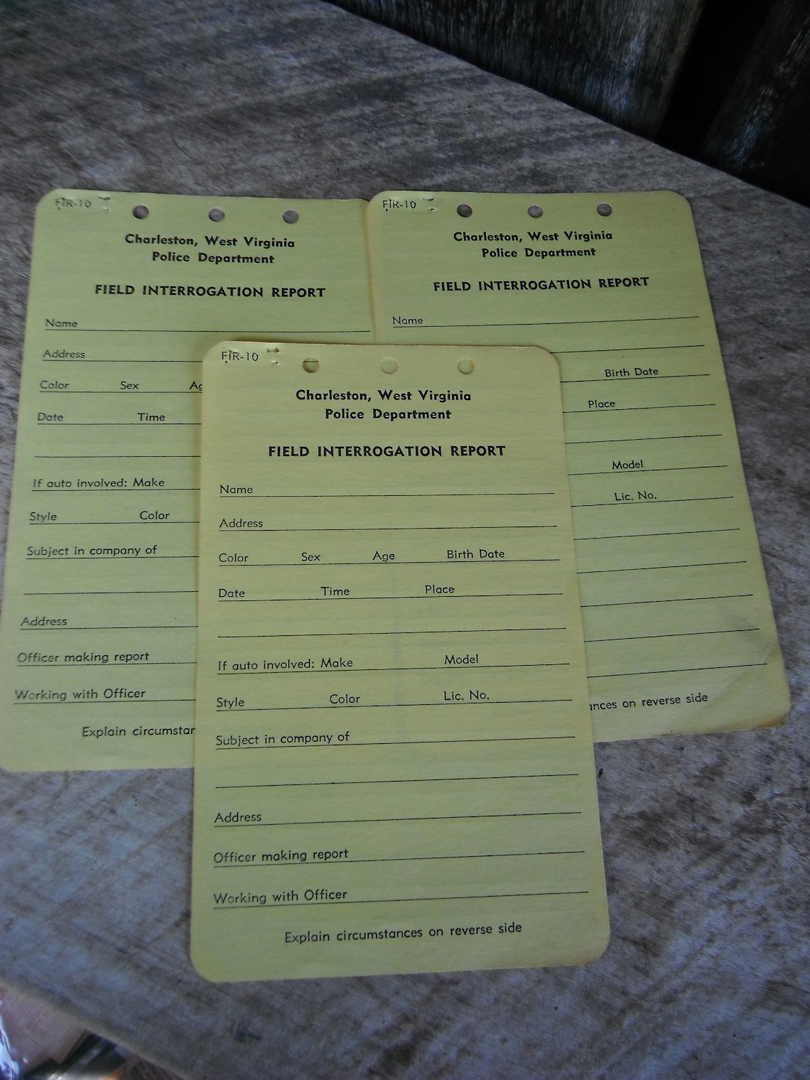 Vintage Ephemera - Charleston WV Police Dept. Field Interrogation ...