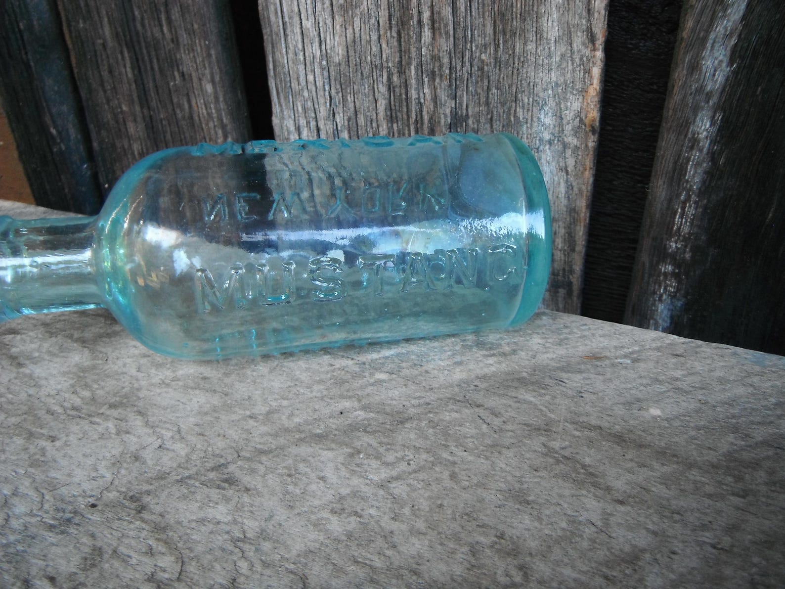 Antique Embossed Aqua Glass Bottle - Mexican Mustang Liniment - Lyon ...