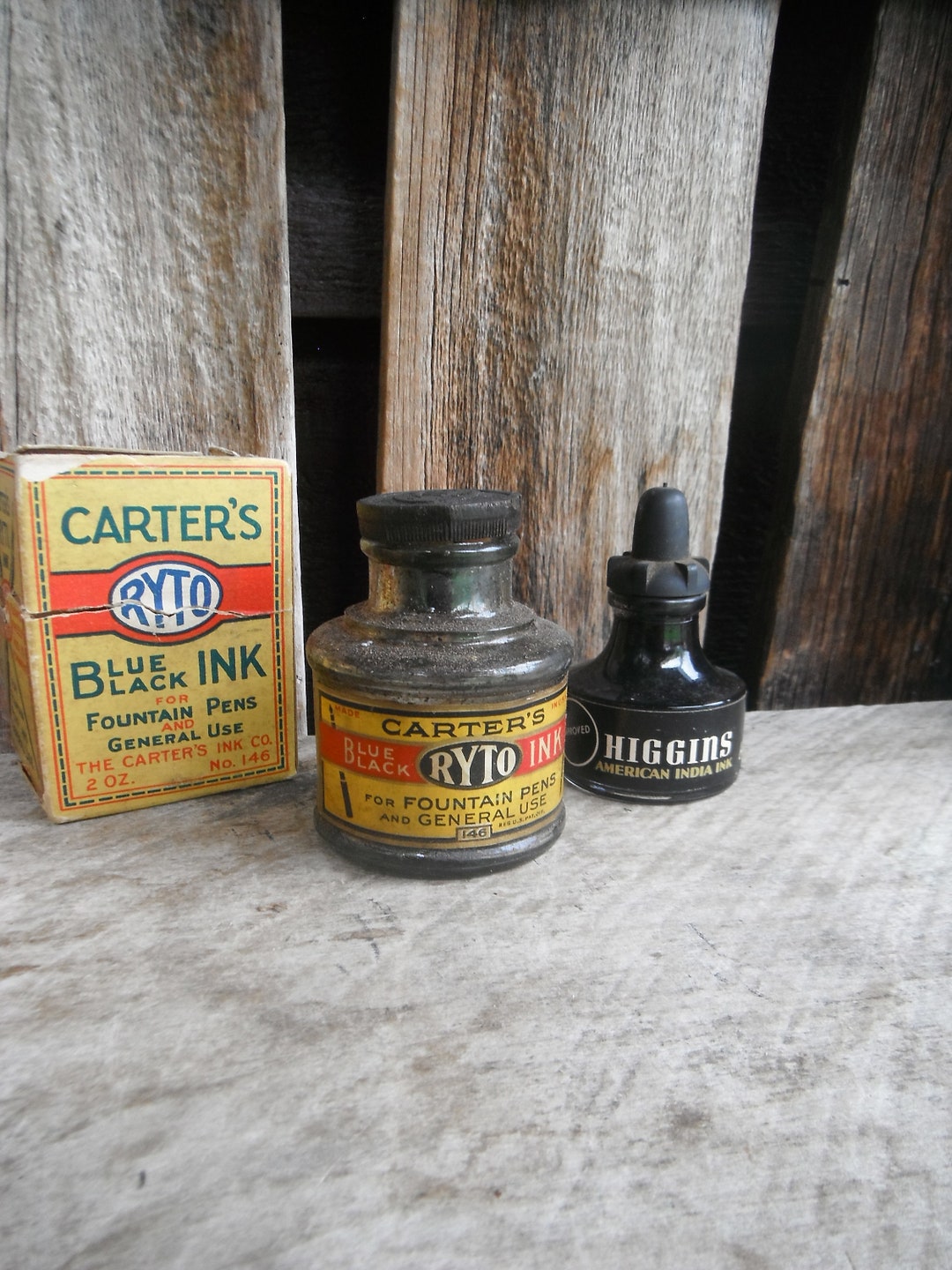 Pair of Antique Ink Bottles - Carter's and Higgins - Etsy