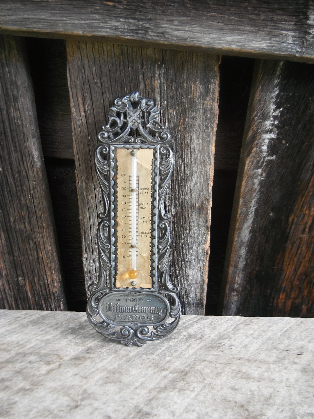 Antique Ornate Silver - Metal Advertising Thermometer - the Baldwin ...