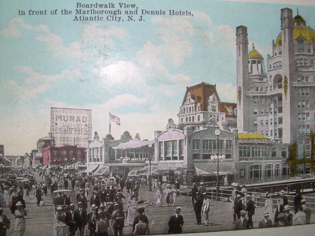 Vintage Atlantic City NJ Boardwalk Colorized Postcard - Advertising ...