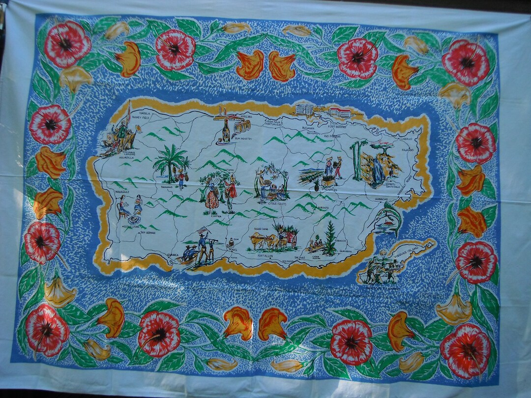 Vintage Puerto Rico Souvenir Tablecloth Rectangular 46 X 66 - Etsy