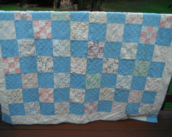 Antique Hand Stitched Blue Patchwork Quilt - Etsy