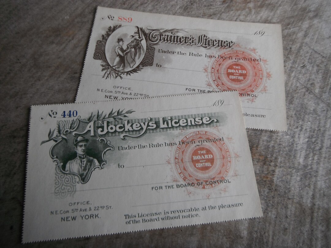 Rare 1800's Unused Equine Racing License - Certificates - Board of ...