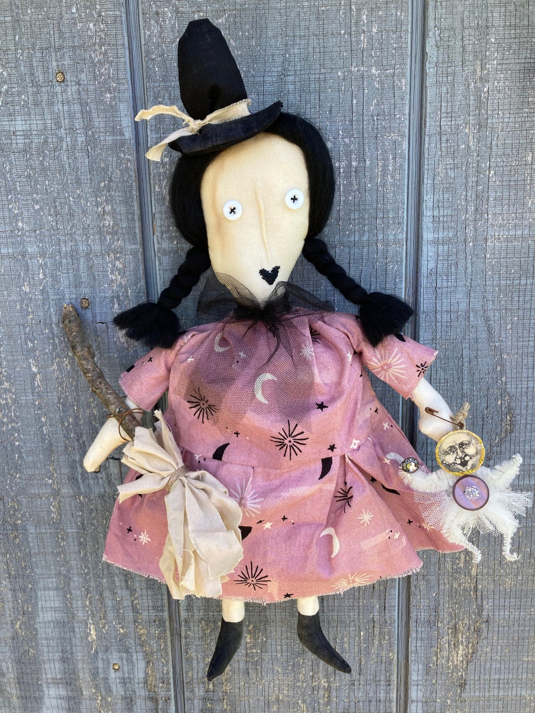 Primitive Halloween Moon Witch Doll Shelf Sitter - Etsy