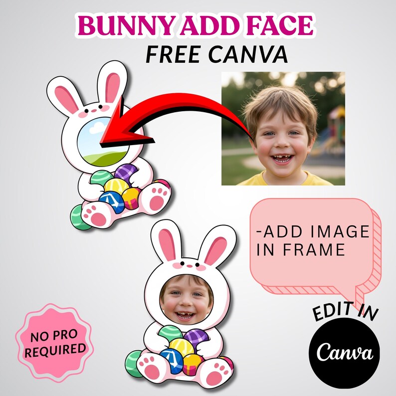 Easter Bunny Add Face Printable, Editable Canva Bunny Craft, Bulletin ...