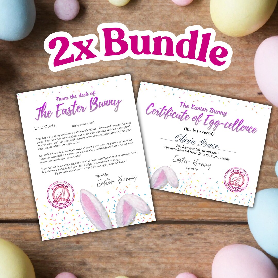 Editable Easter Bunny Letter & Certificate Bundle, From the Desk of the ...